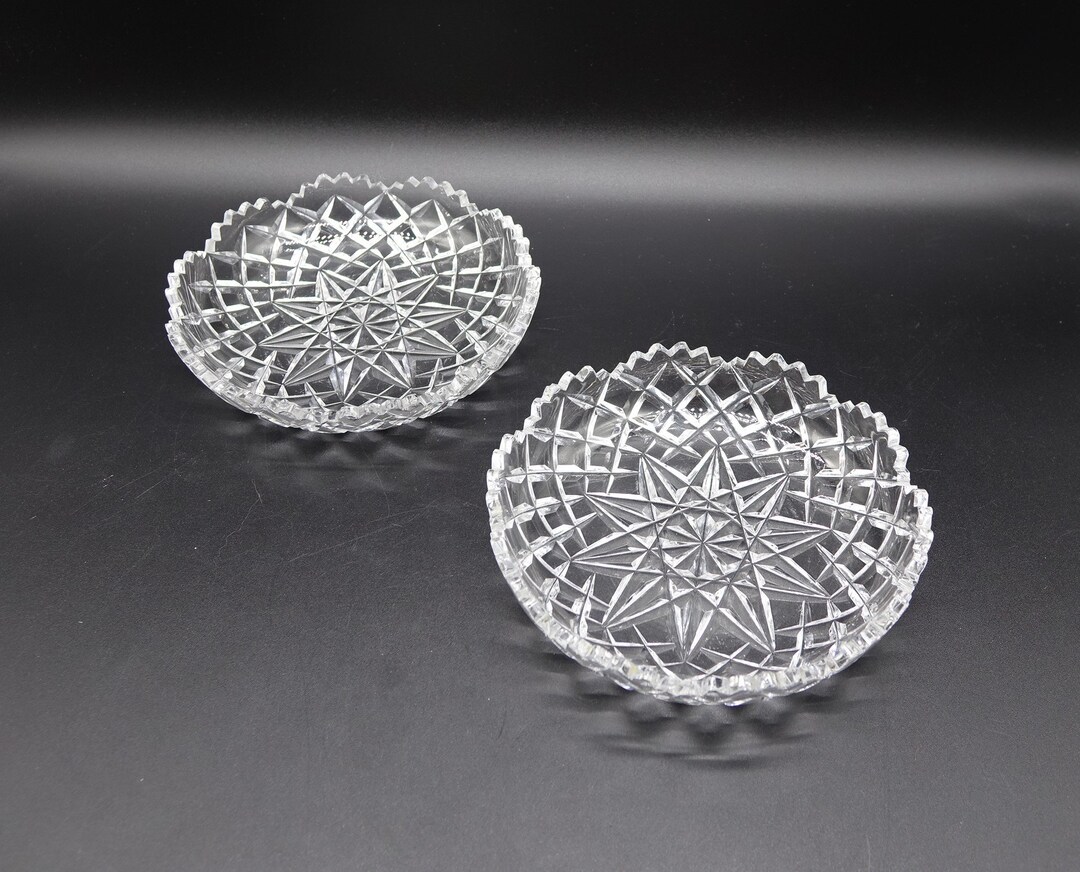 Vintage Smal Candy CRYSTAL BOWL / Crystal PLATE, Star and Waffles Cut ...