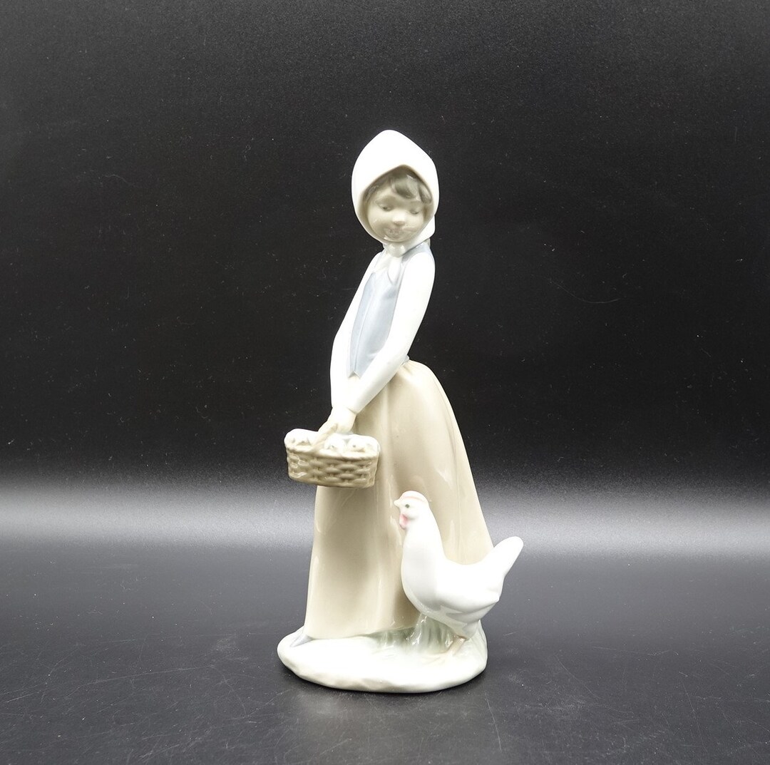 Vintage Porcelain Zaphir Figurine Girl With a Basket and Chicken From ...