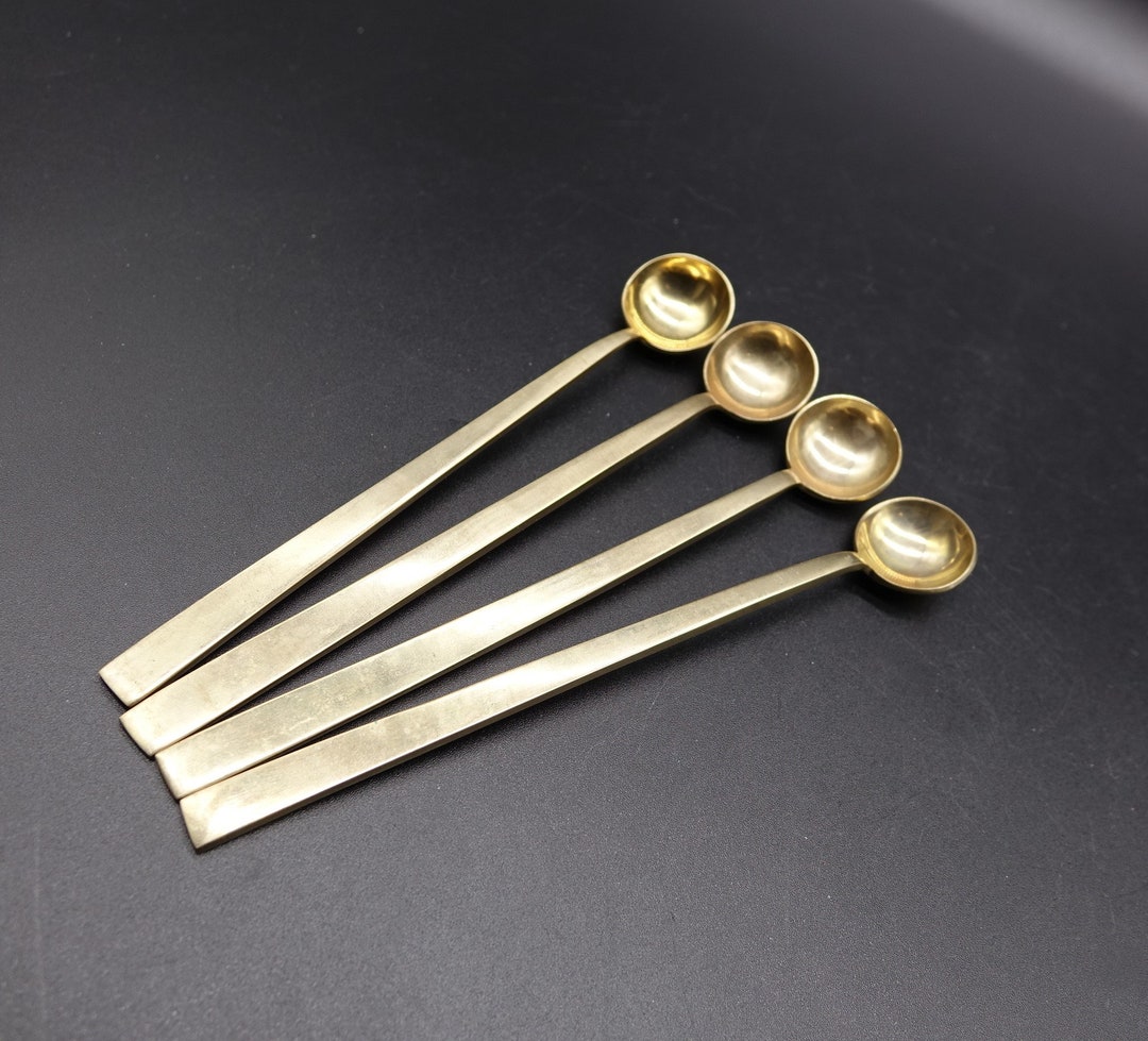 Set of 4 Vintage Tea / Coffee / Drink LONG SPOON in BRASS. Very Nice ...