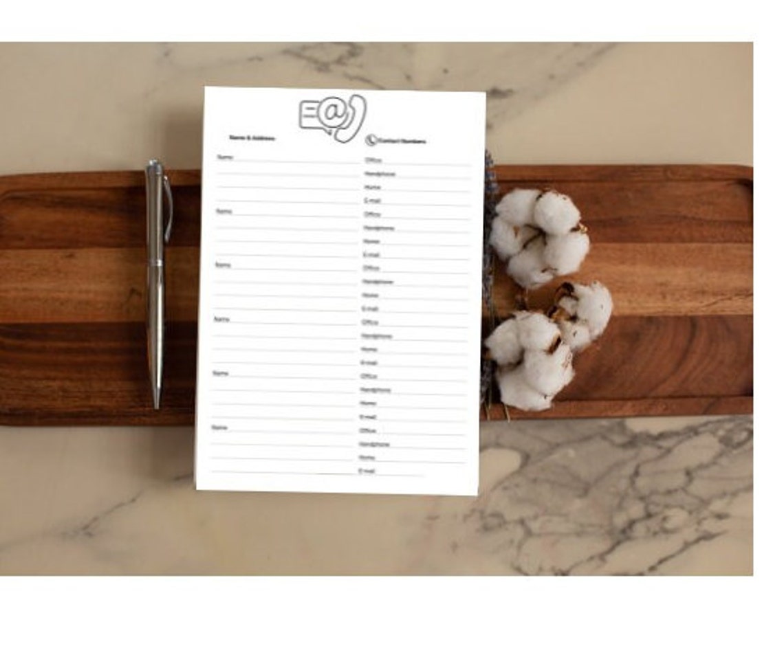 Printable Contact List, Address Book Printable, Client Contact ...