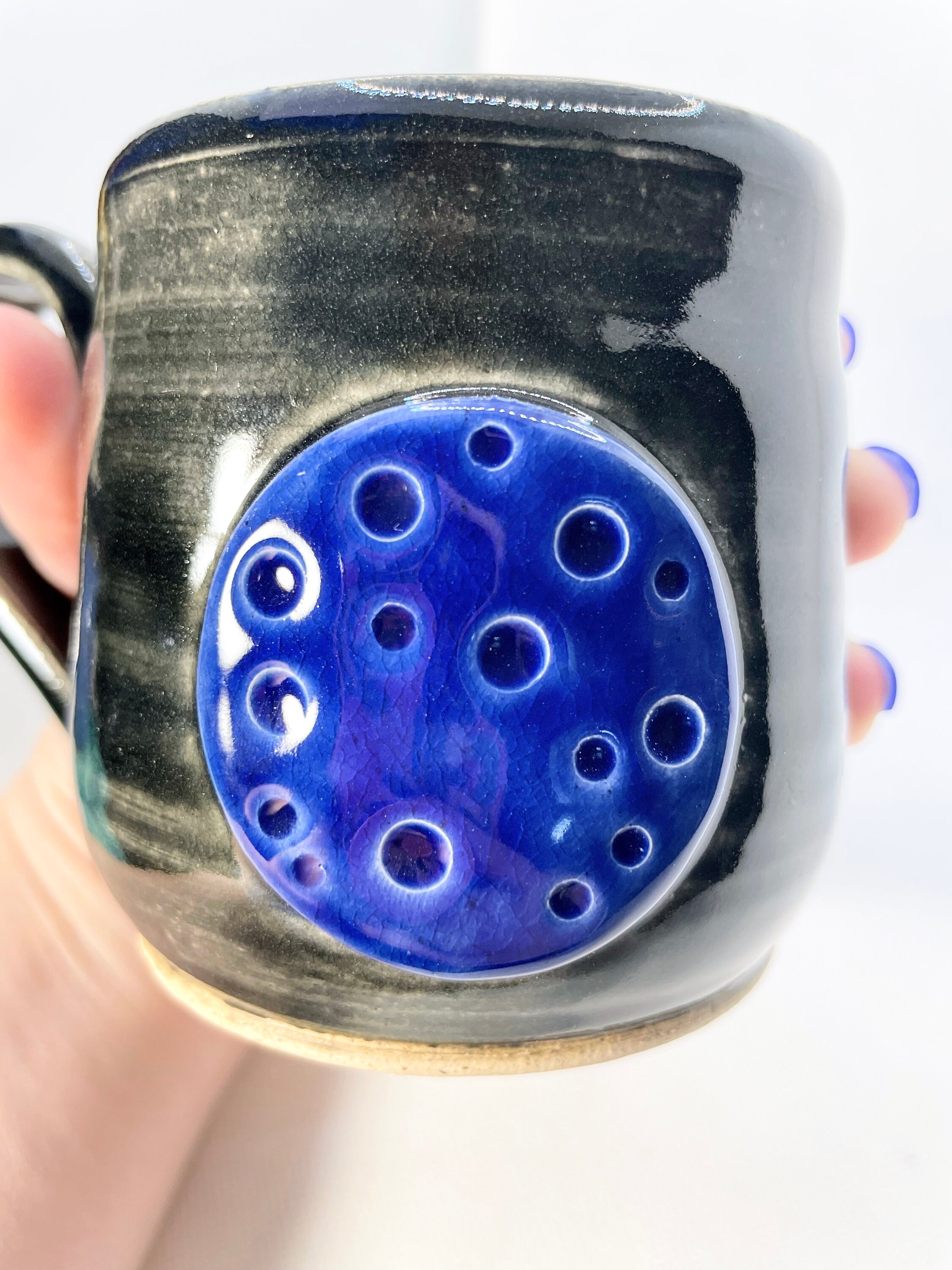 9 Oz. Moon Mug With Black Glaze and Blue Moon Handmade Pottery - Etsy