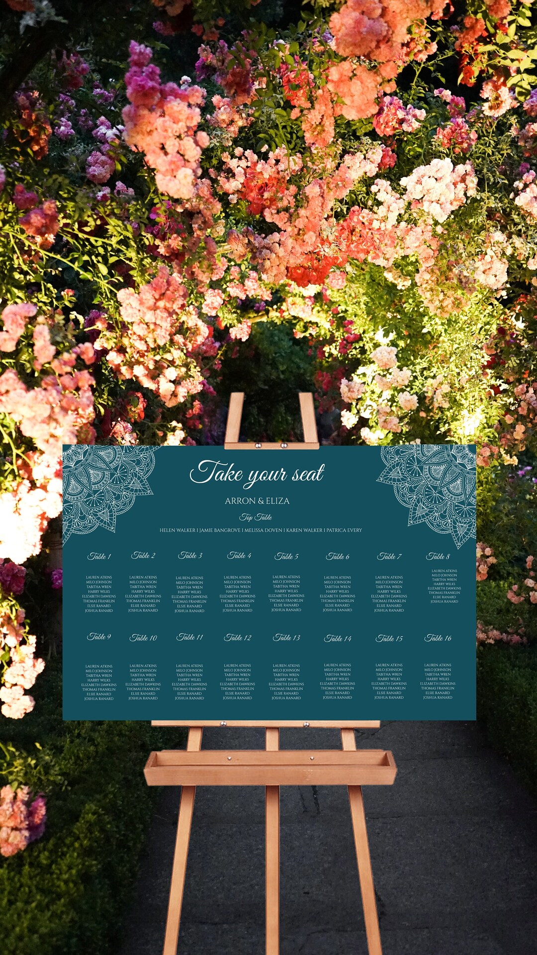 Teal and White Printable Seating Chart I Mandala Table Plan I Rustic ...