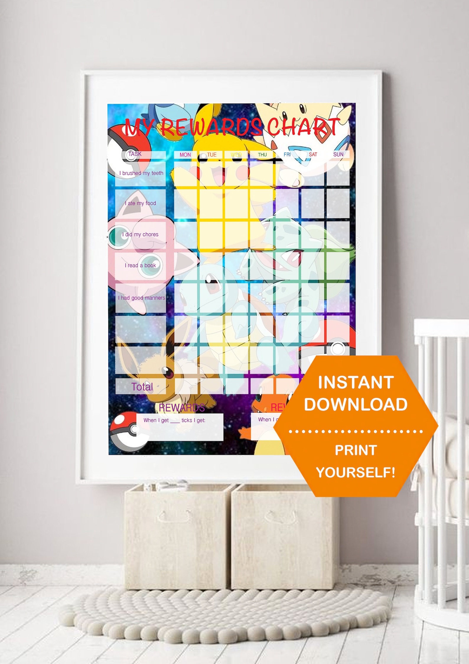 Kids Reward Chart, Pokemon Pokémon Pikachu Bulbasaur Style Tick off ...