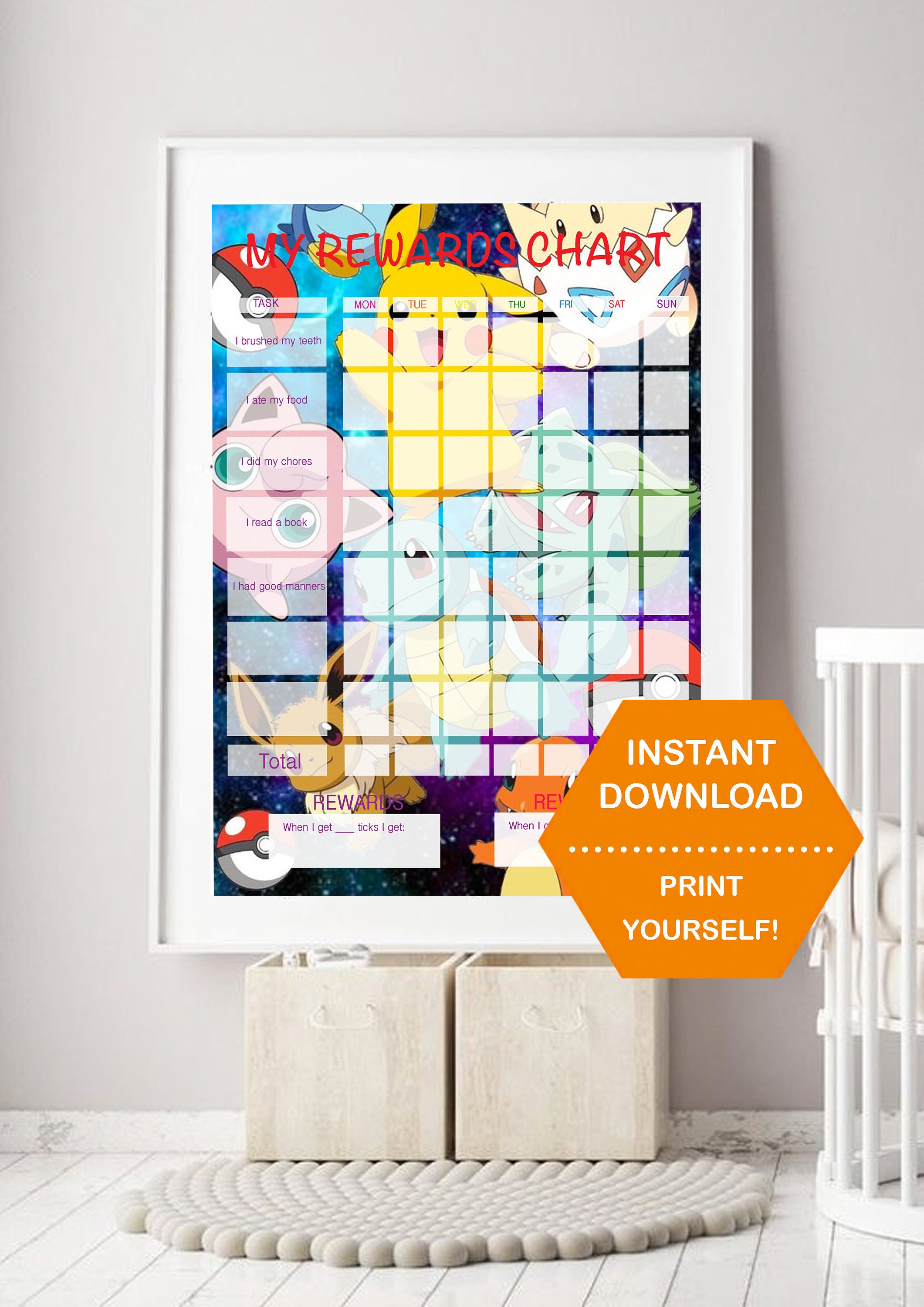 Kids Reward Chart, Pokemon Pokémon Pikachu Bulbasaur Style Tick off ...