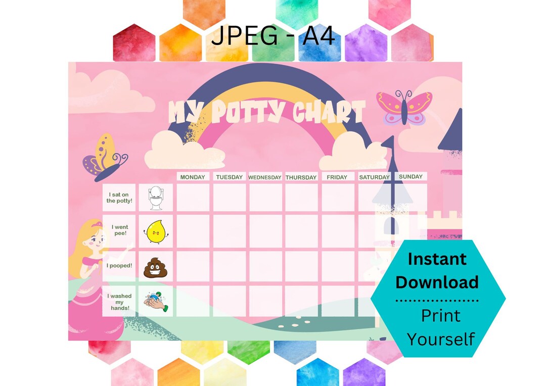 Princess Unicorn Rainbow Potty Training Chart. Sticker Chart, Rewards ...