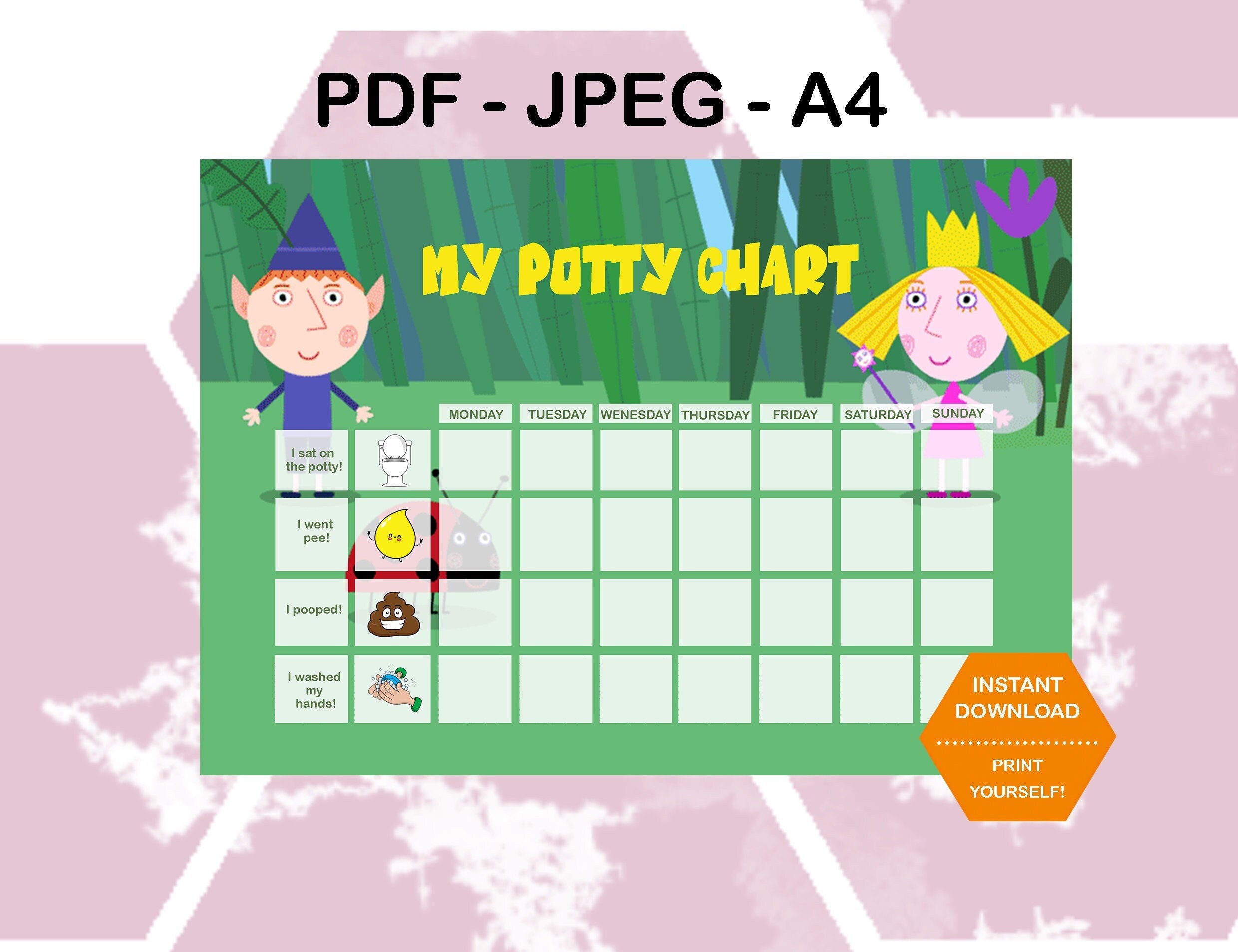 BEN and HOLLY Potty Training Rewards Chart Printable for Girls and Boys ...