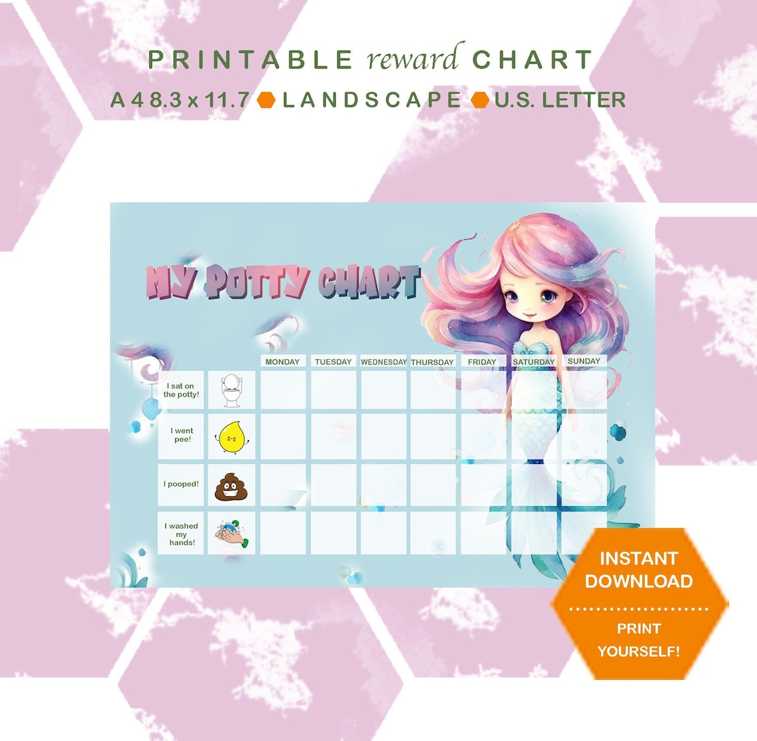 Fun Mermaid Potty Training REWARD Chart, Watercolor Design to Help ...