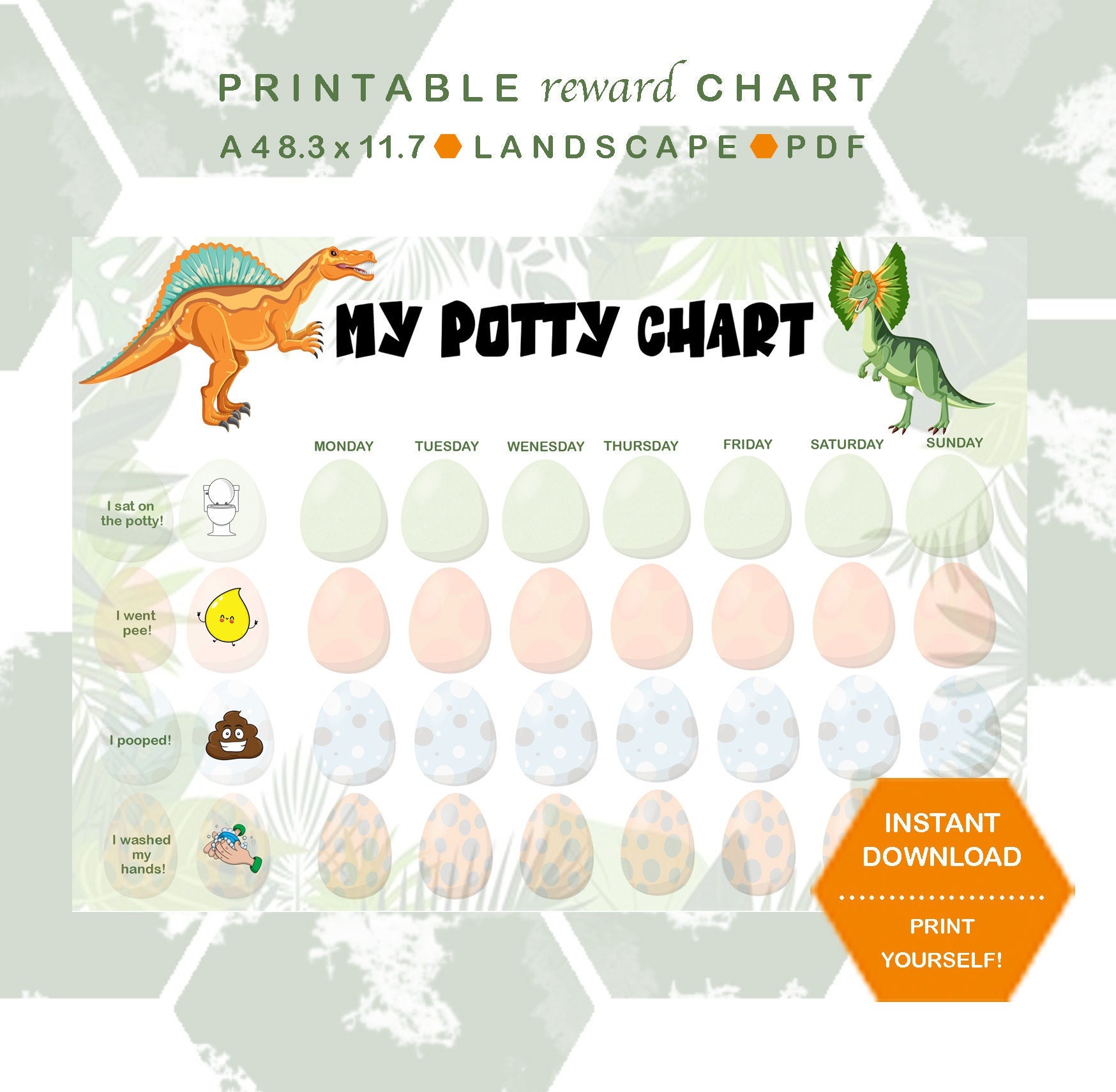 Dinosaur Potty Training Rewards Chart Stegosaurus & Dilophosaurus ...