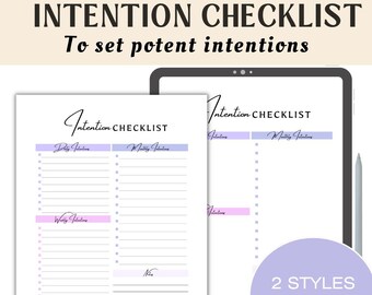 Intention Checklist, Digital Goal Setting, Selfcare Intention Setting ...