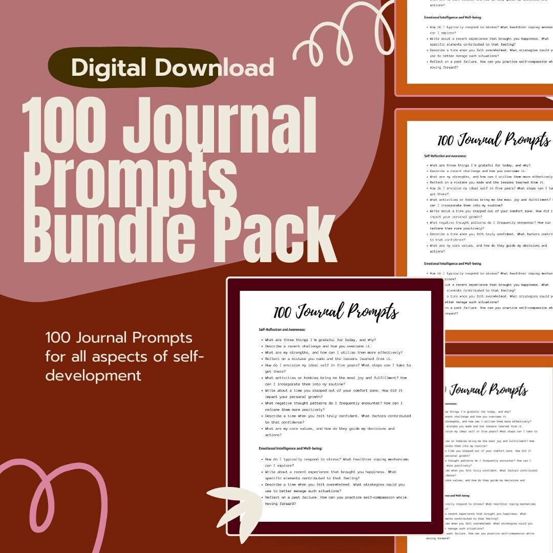100 Journal Prompts, Digital Self Care Planner Worksheet, Self ...