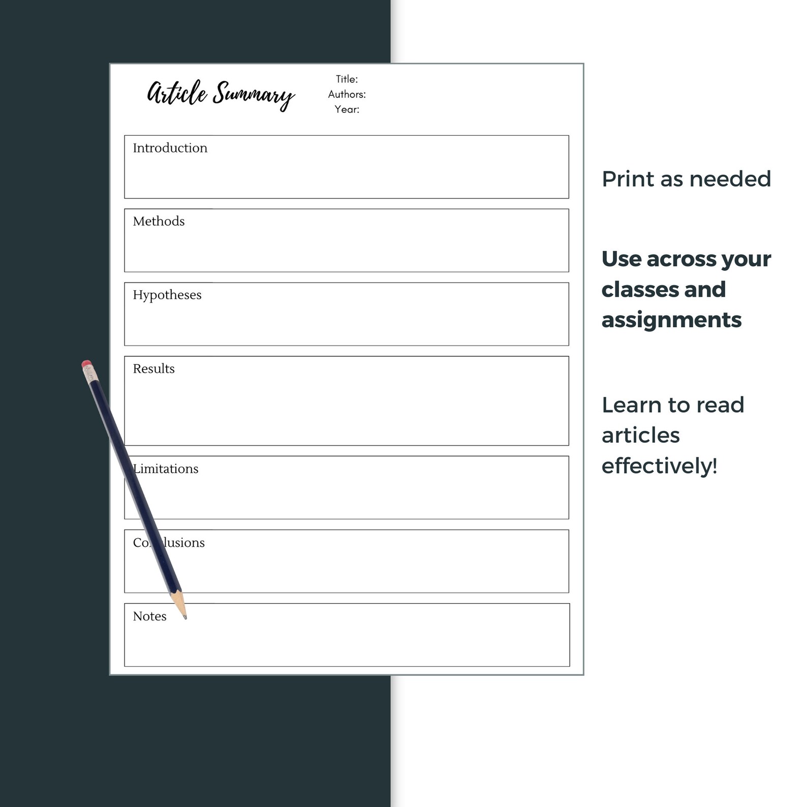 Academic Article Summary Sheet, Research Paper Template (PDF) - Etsy