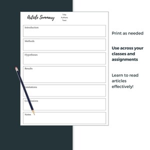 Academic Article Summary Sheet, Research Paper Template (PDF) - Etsy