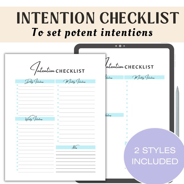 Intention Setting Worksheet - Etsy