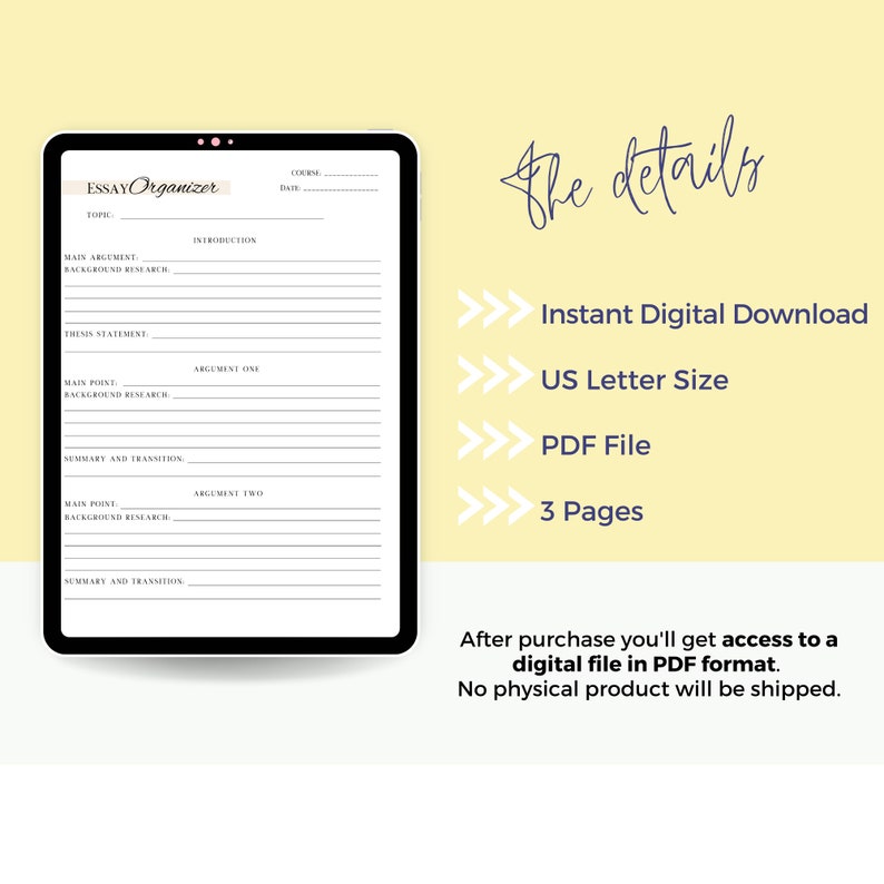 Essay Planner, Digital Essay Organizer, Essay Writing Template ...