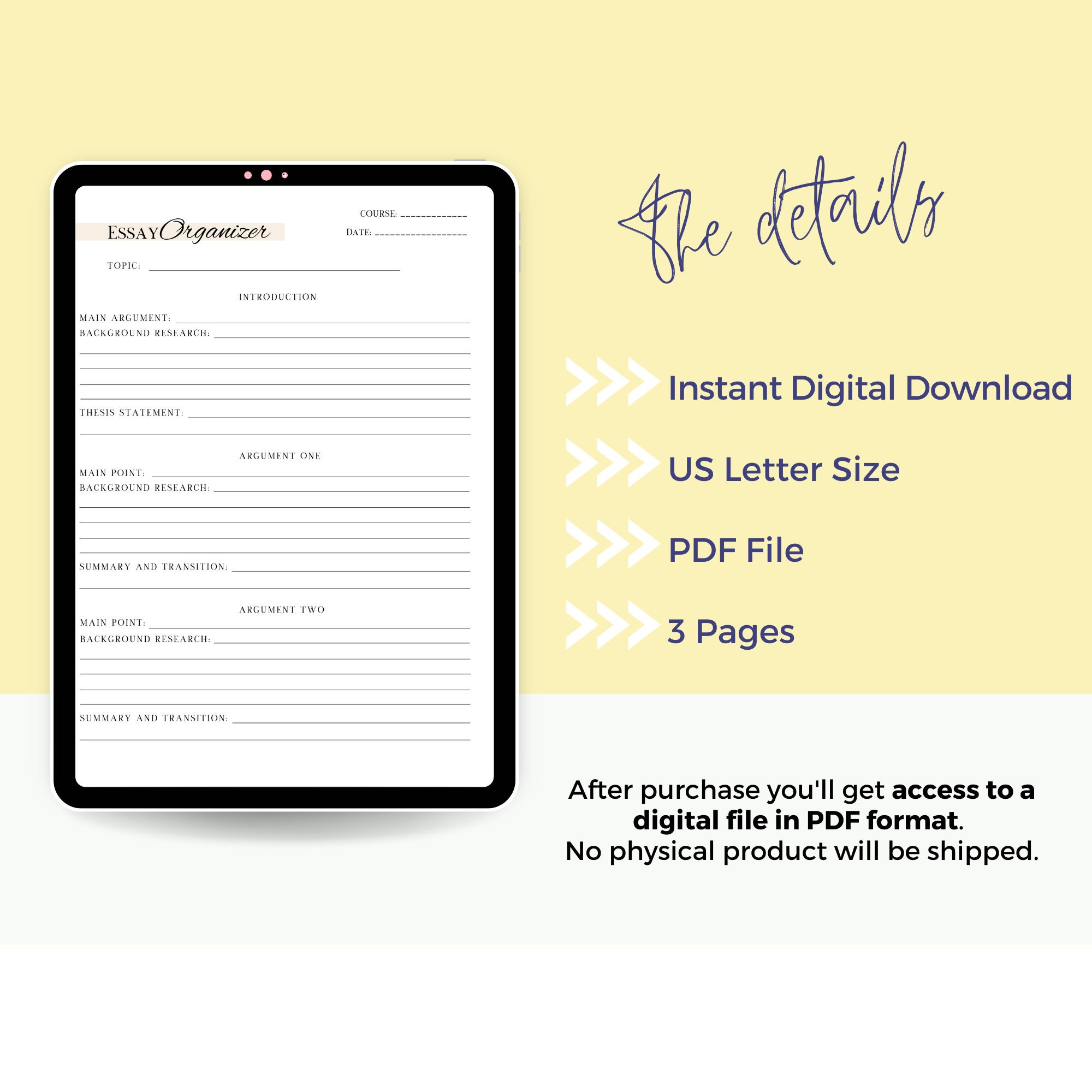 Essay Planner, Digital Essay Organizer, Essay Writing Template ...