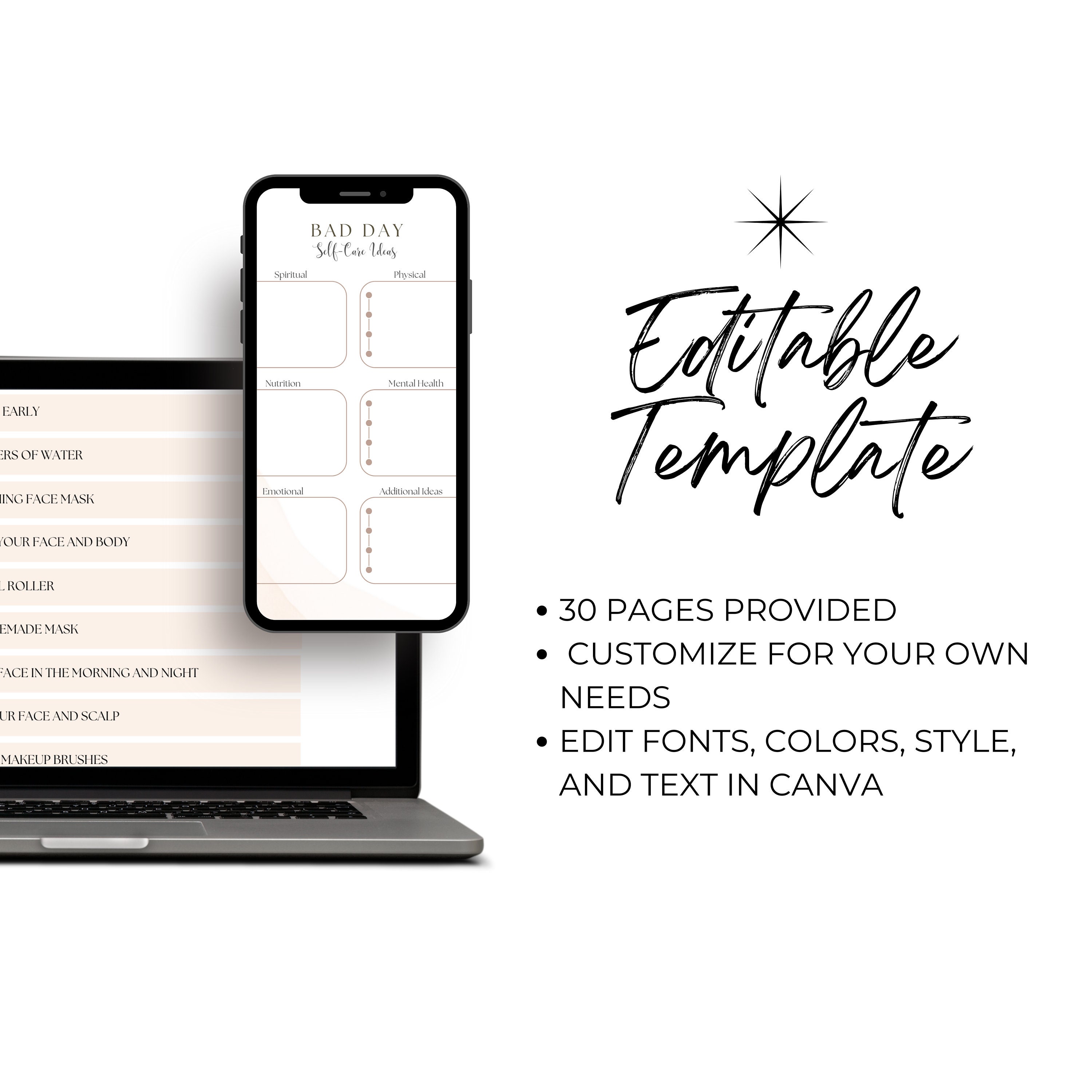 Editable Canva Template | Customizable Self Care Planner | Digital ...