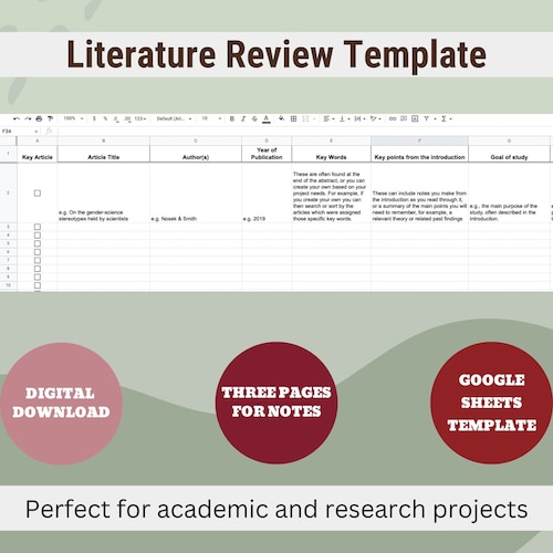 Research Literature Review and Literature Search Template - Etsy