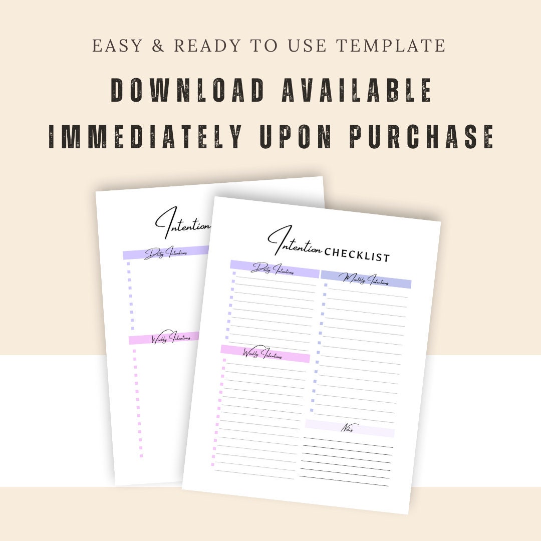 Intention Checklist, Digital Goal Setting, Selfcare Intention Setting ...