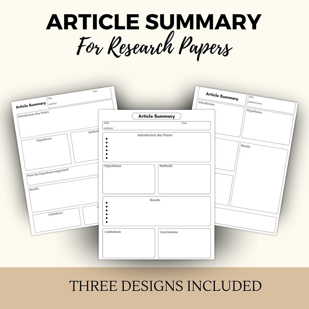 Article Summary Sheet, Academic Research Paper Organization, Printable ...