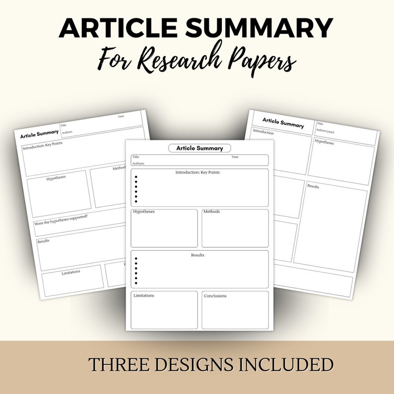 Article Summary Sheet, Academic Research Paper Organization, Printable ...