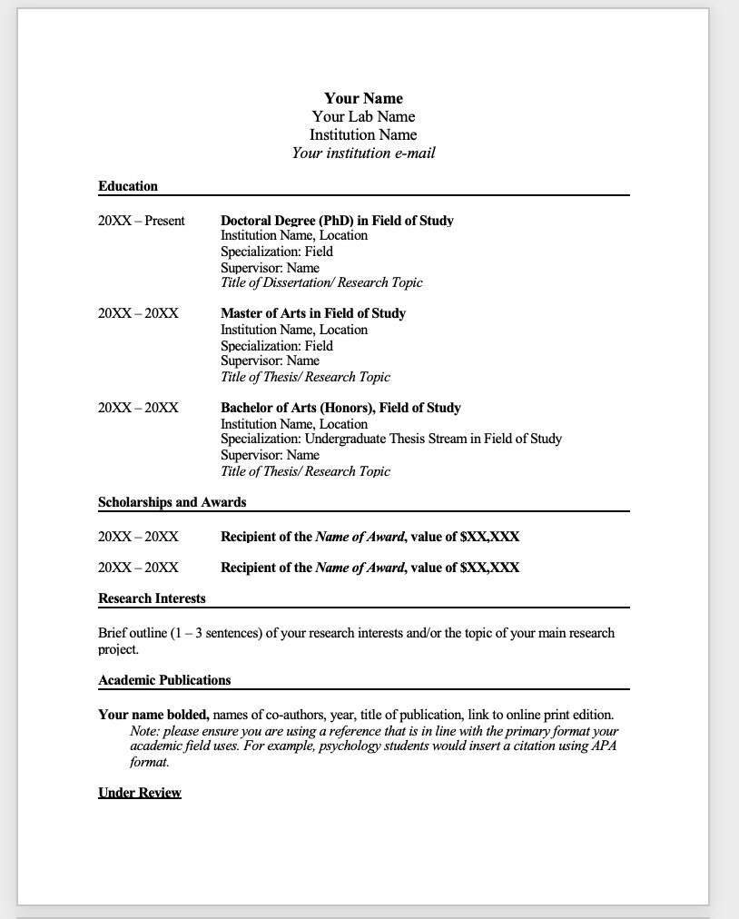 Minimalist Academic CV Template | Simple Academic Curriculum Vitae ...