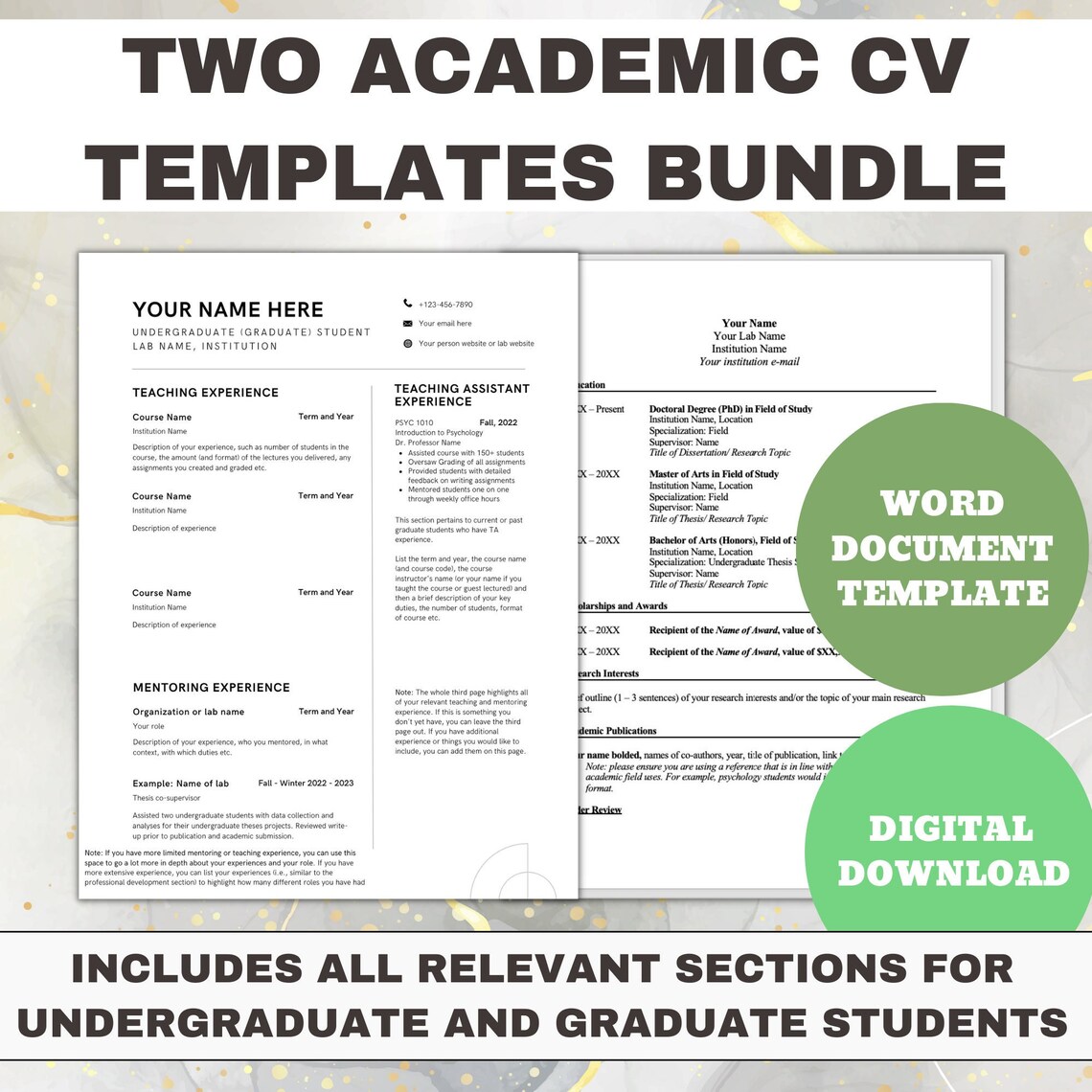 Academic CV Template | Two CV Bundle | Word Document | Modern ...