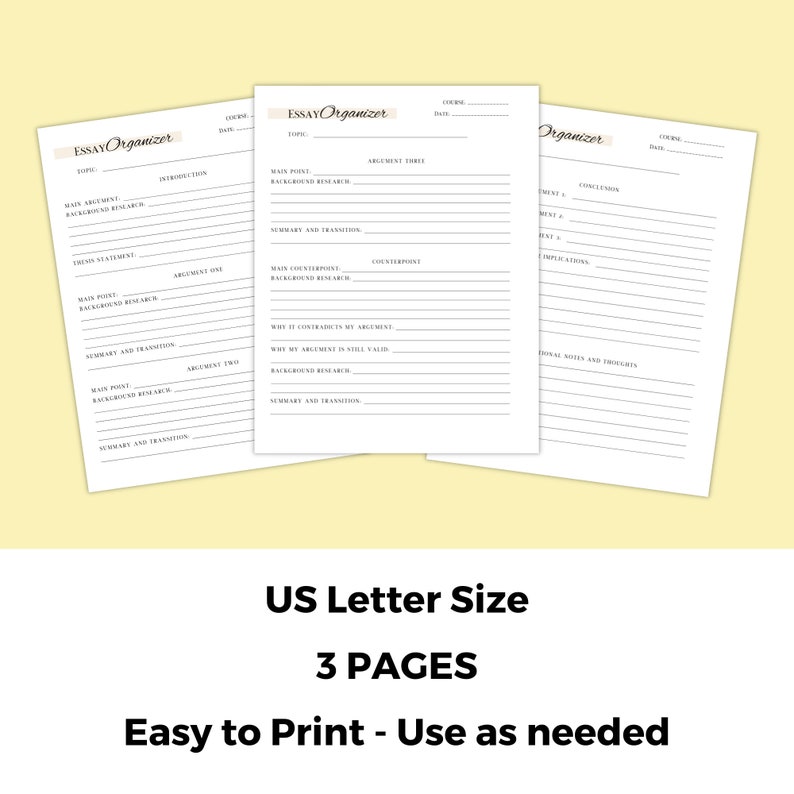 Essay Planner, Digital Essay Organizer, Essay Writing Template ...