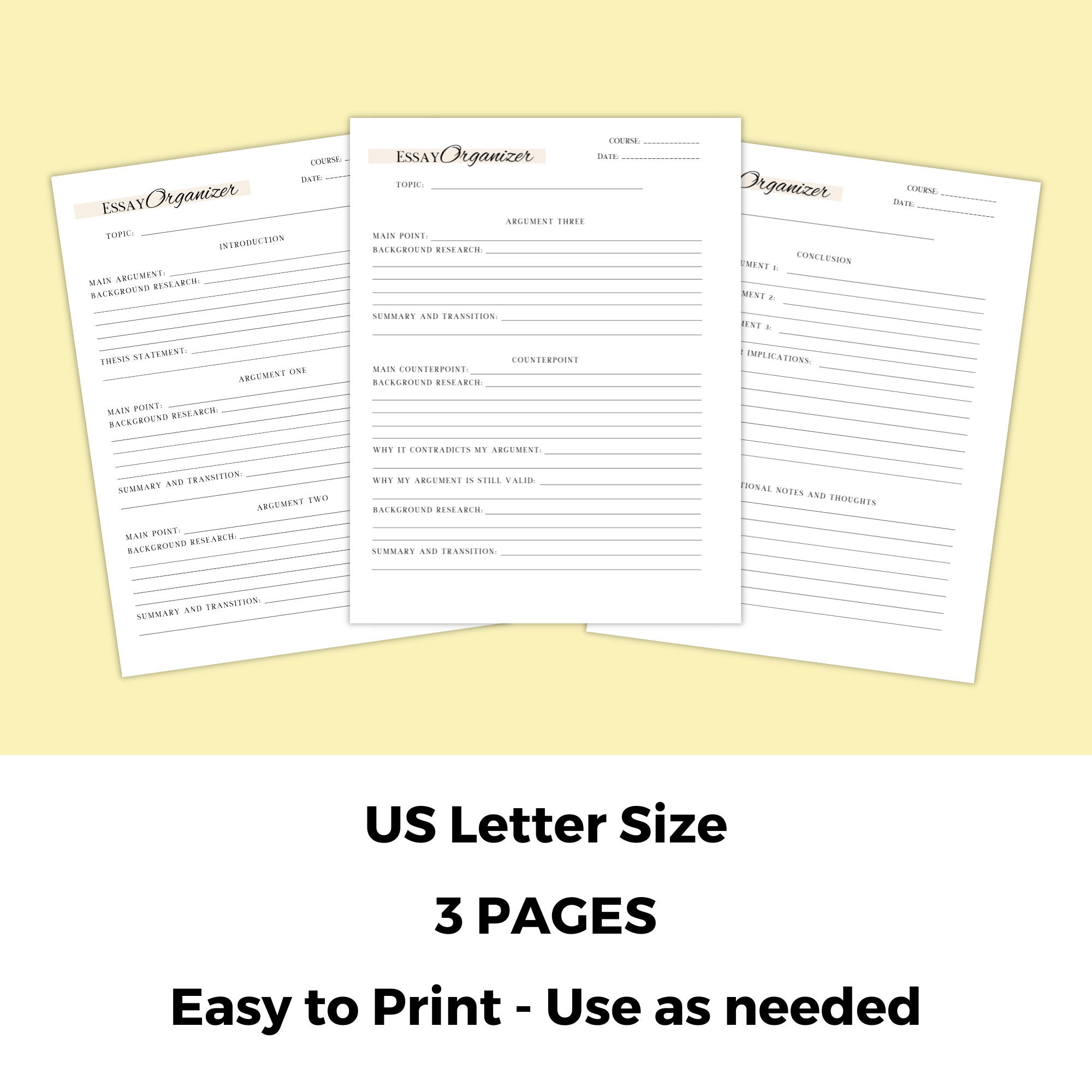 Essay Planner, Digital Essay Organizer, Essay Writing Template ...