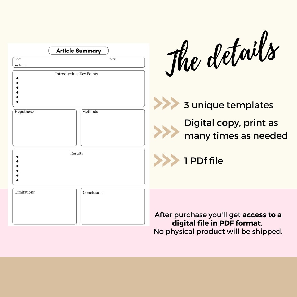 Article Summary Sheet, Academic Research Paper Organization, Printable ...