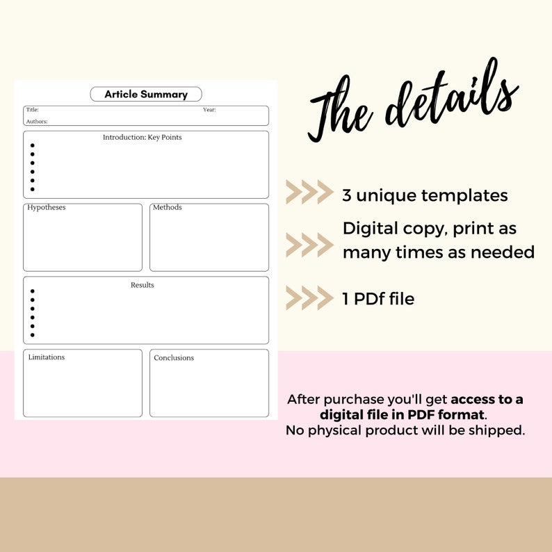 Article Summary Sheet, Academic Research Paper Organization, Printable ...