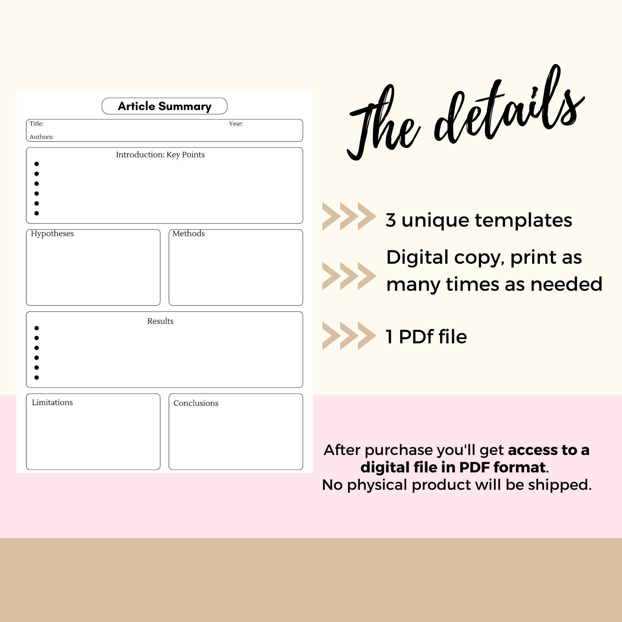 Article Summary Sheet, Academic Research Paper Organization, Printable ...