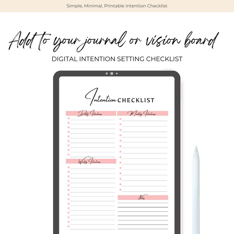 Intention Checklist, Digital Goal Setting, Selfcare Intention Setting ...
