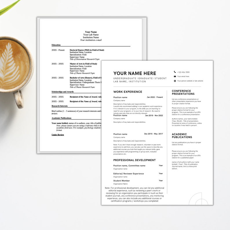Academic CV Template Bundle | Modern, Minimalist Design (word Document ...