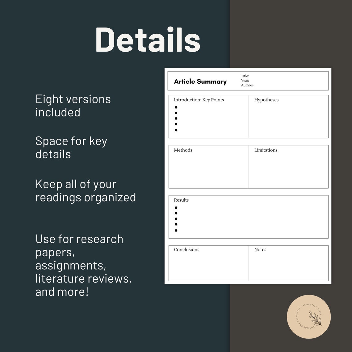 Academic Article Summary Sheet, Research Paper Organization, Literature ...