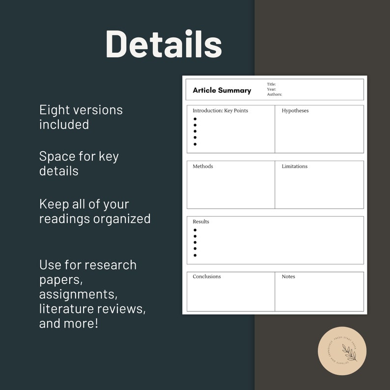 Academic Article Summary Sheet, Research Paper Organization, Literature ...