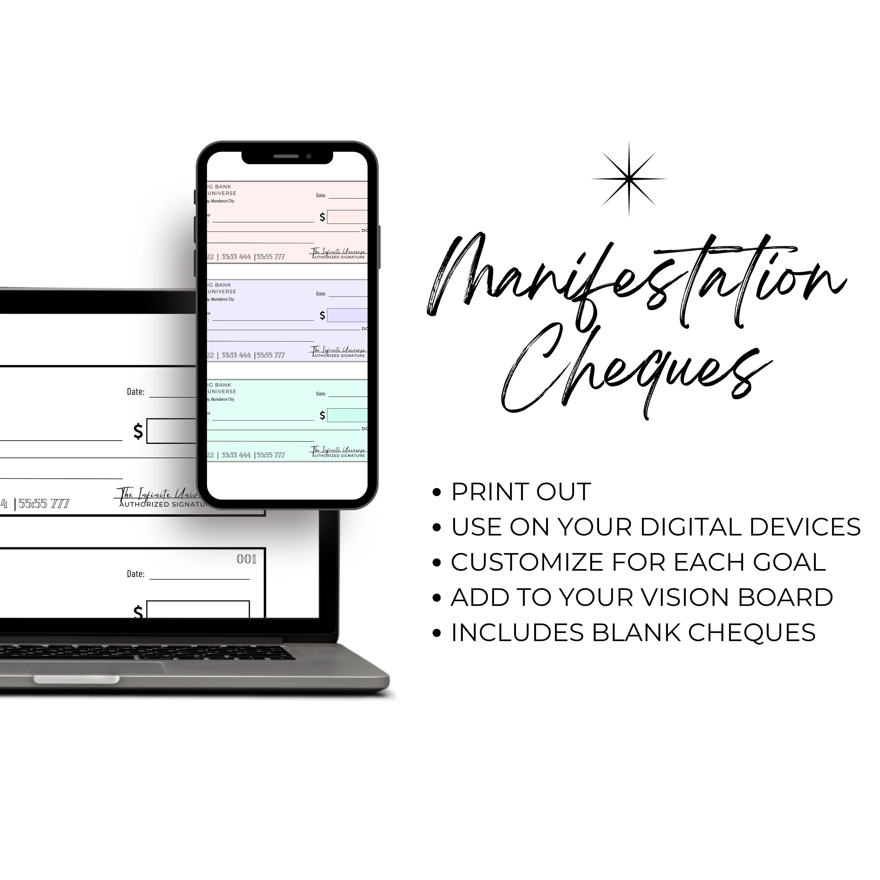 Manifestation Cheques Vision Board Cheques Law of Abundance Checks ...