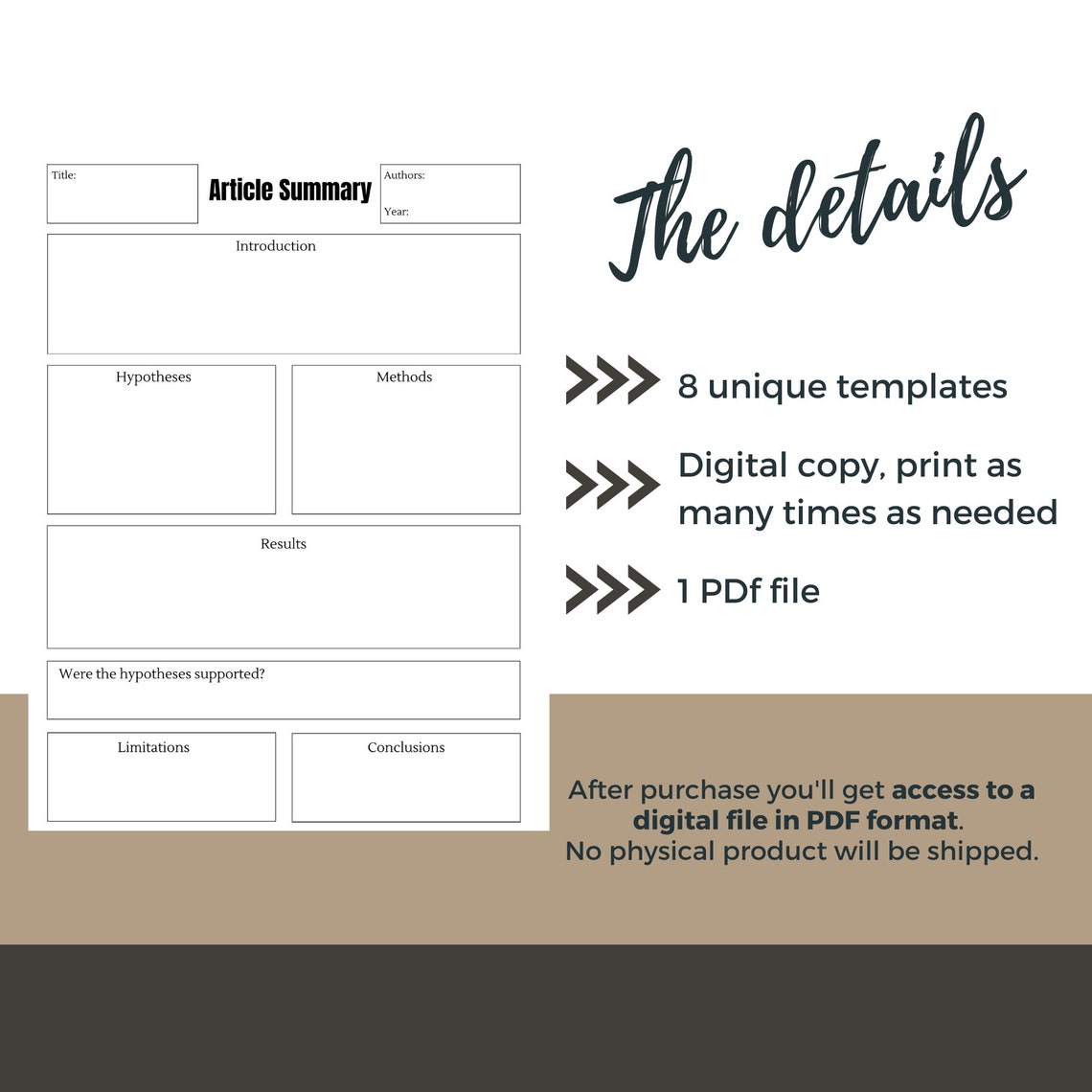 Academic Article Summary Sheet, Research Paper Organization, Literature ...