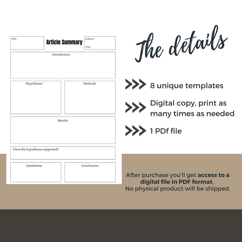 Academic Article Summary Sheet, Research Paper Organization, Literature ...