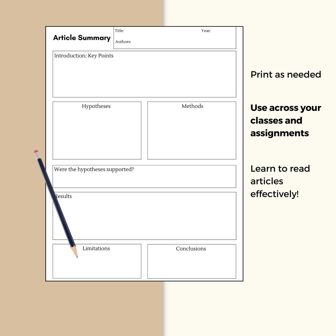Article Summary Sheet, Academic Research Paper Organization, Printable ...