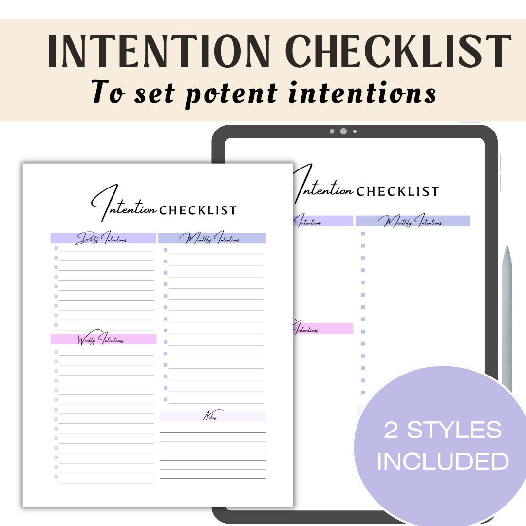 Intention Checklist, Digital Goal Setting, Selfcare Intention Setting ...