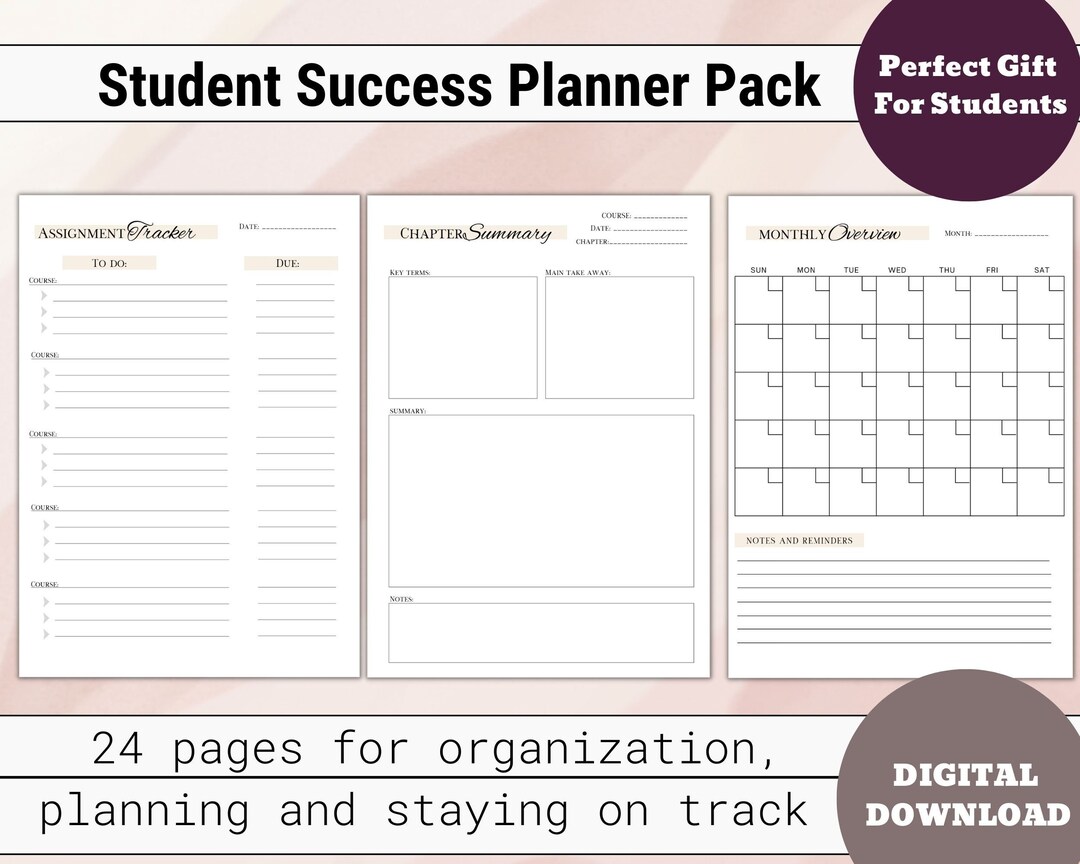 Academic Study Guide Success Planner and Organizer, Digital Course ...