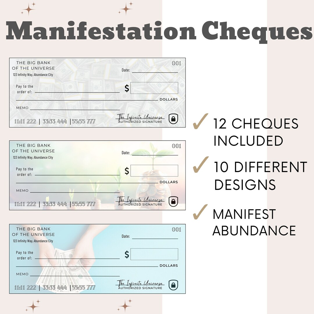 Manifestation Cheques Vision Board Cheques Law of - Etsy