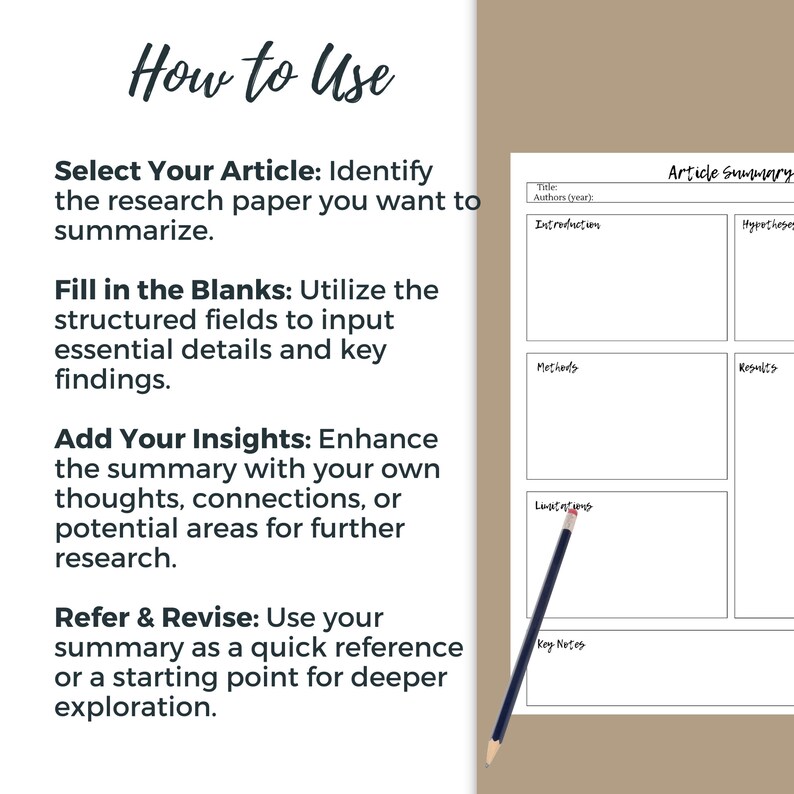 Academic Article Summary Sheet, Research Paper Template (PDF) - Etsy