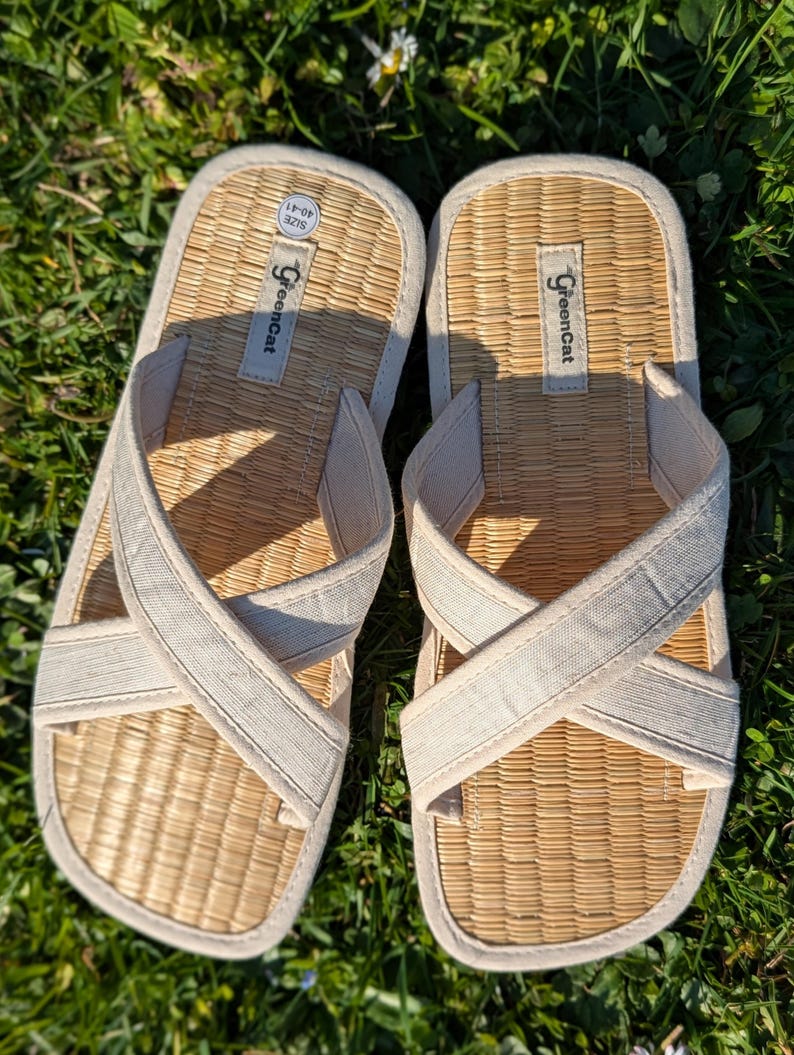 Summer Linen Seagrass Slippers With Cinnamon Aroma, Flat Slippers for ...