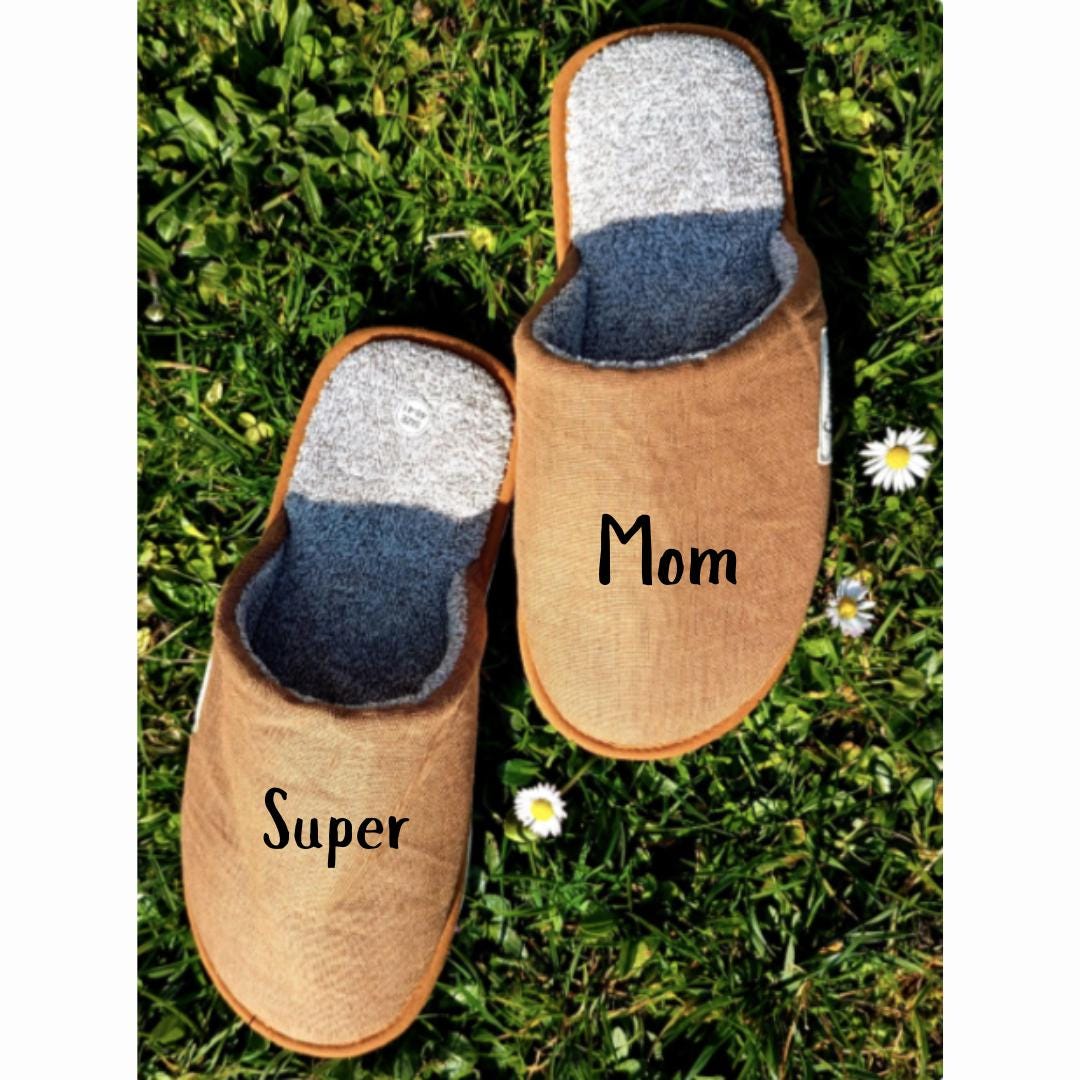 Custom Embroidered Bamboo Slippers With Cinnamon - Linen Winter ...
