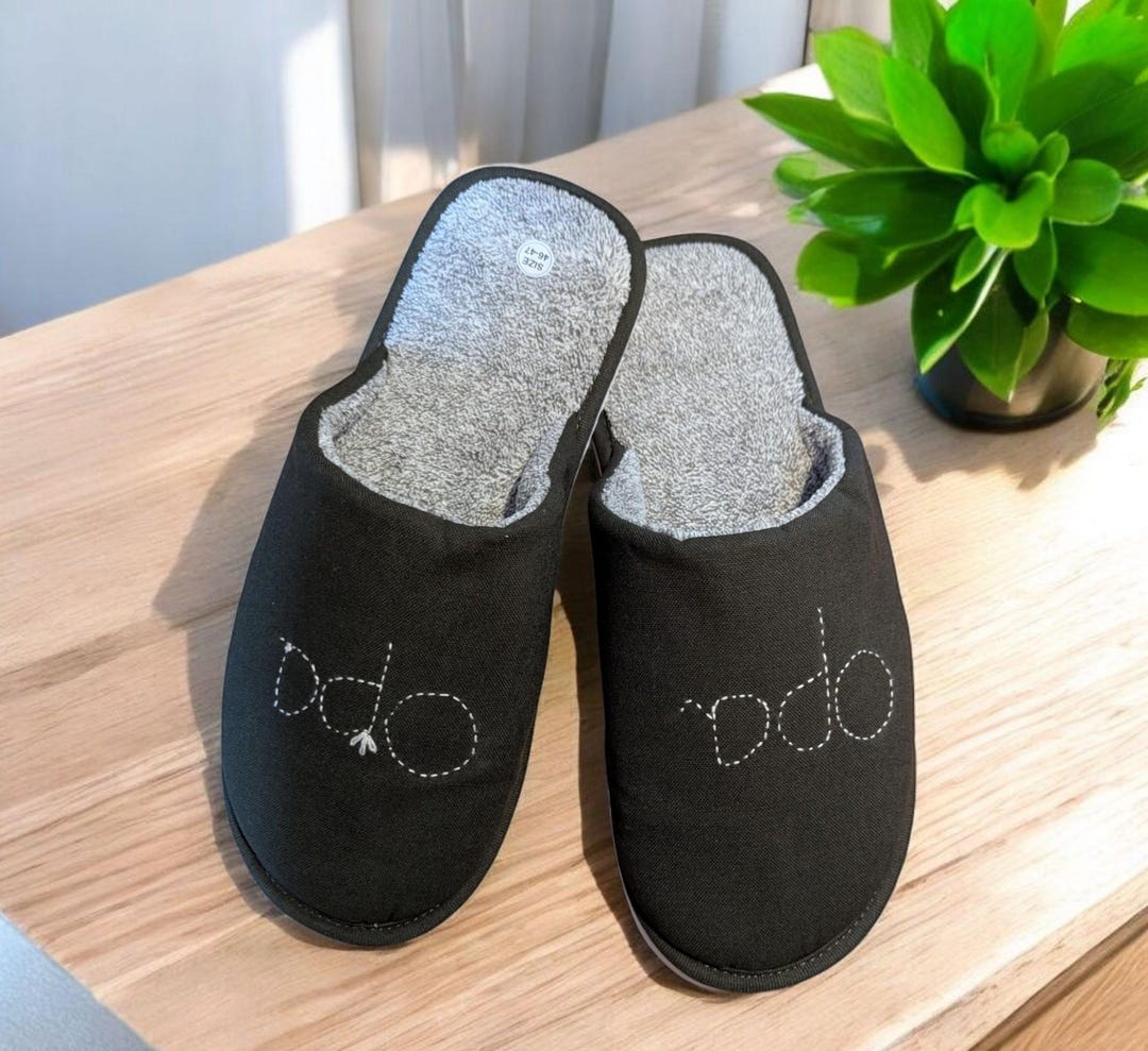 Custom Embroidered Bamboo Slippers With Cinnamon - Linen Winter ...