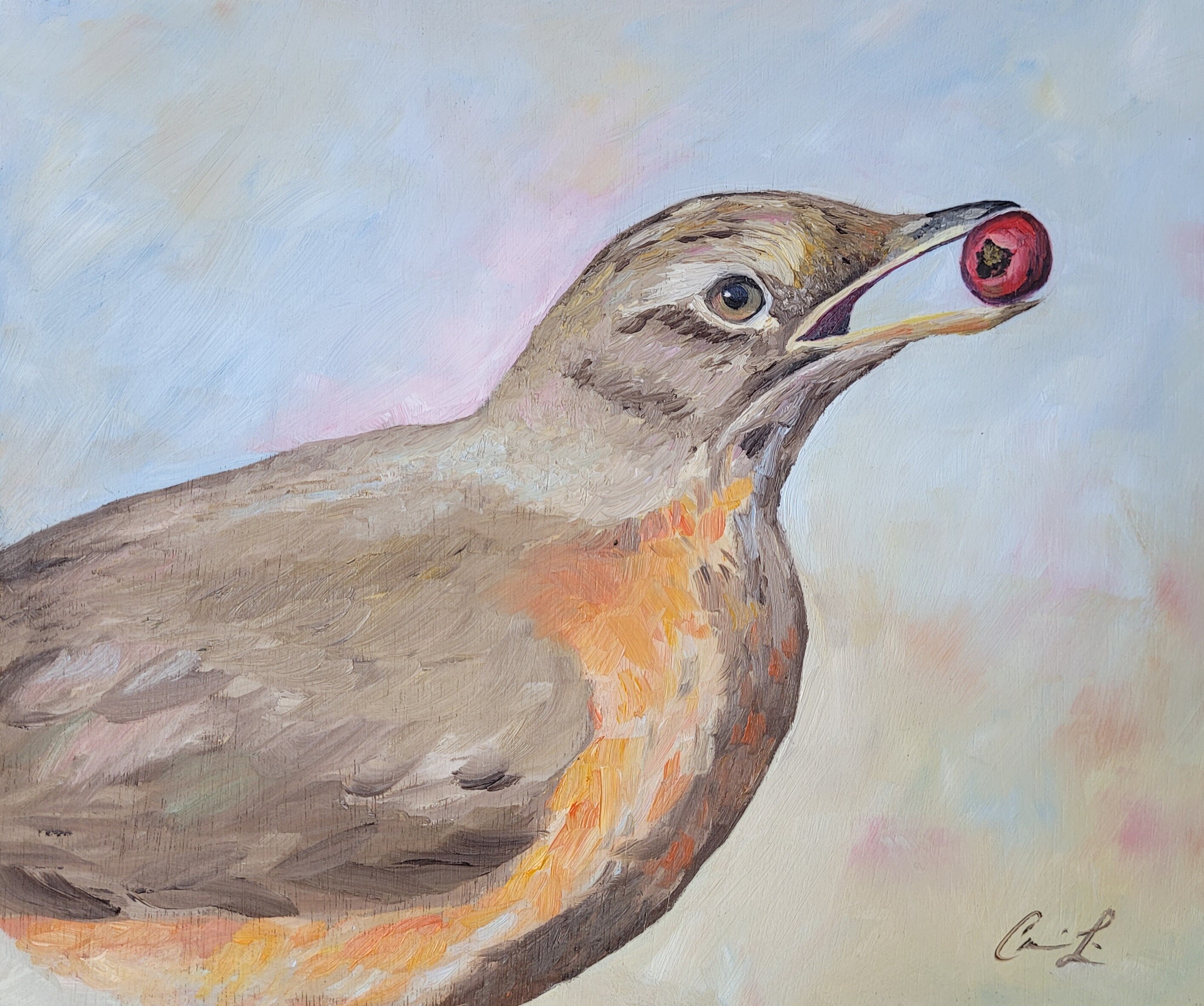 American Robin Oil Painting on a Wood Panel - Etsy