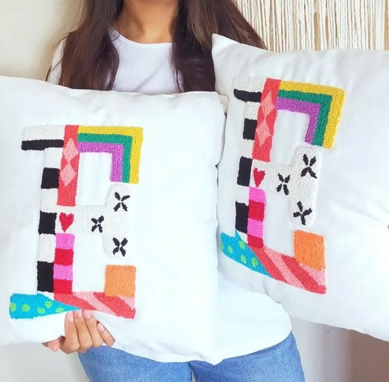 İnitial Punch Pillow Personalized Letter Written Pillow - Etsy