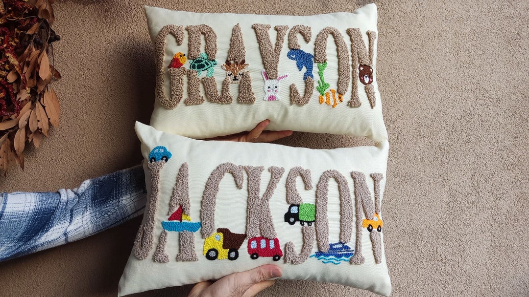 Custom Name Pillow, Name Punch Needle Pillow, Personalized Boy Pillow W ...