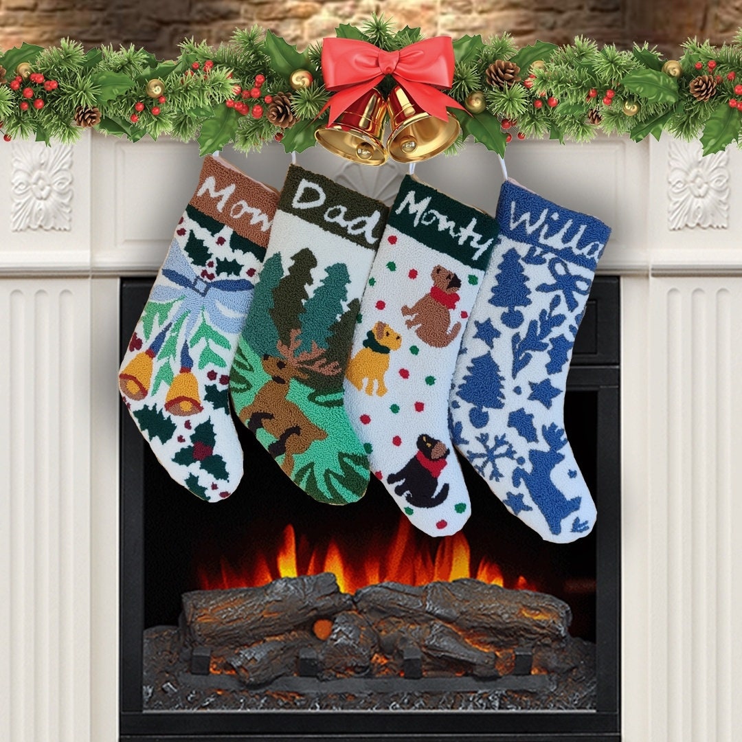Personalized Christmas Stocking Punch Needle Embroidered, Custom Hooked ...